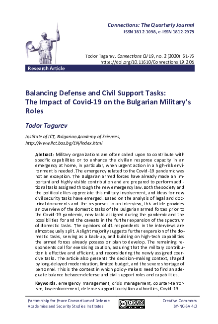 Balancing Defense and Civil Support Tasks: The Impact of Covid-19 on ...