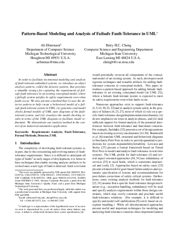 (PDF) Pattern-Based Modeling and Analysis of Failsafe Fault-Tolerance in UML