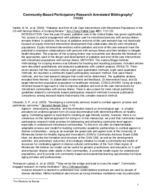 (PDF) Community-Based Participatory Research Annotated Bibliography 1