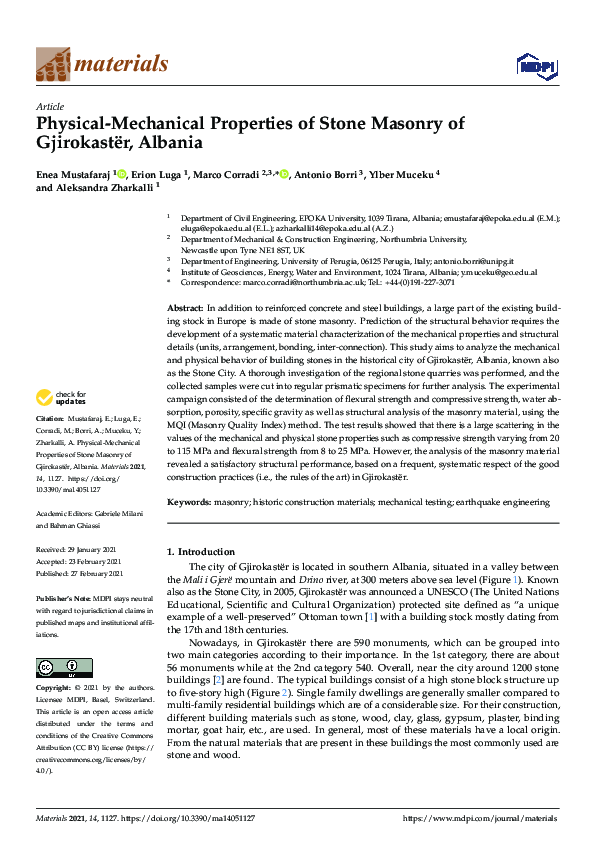 (PDF) Physical-Mechanical Properties of Stone Masonry of Gjirokastër ...