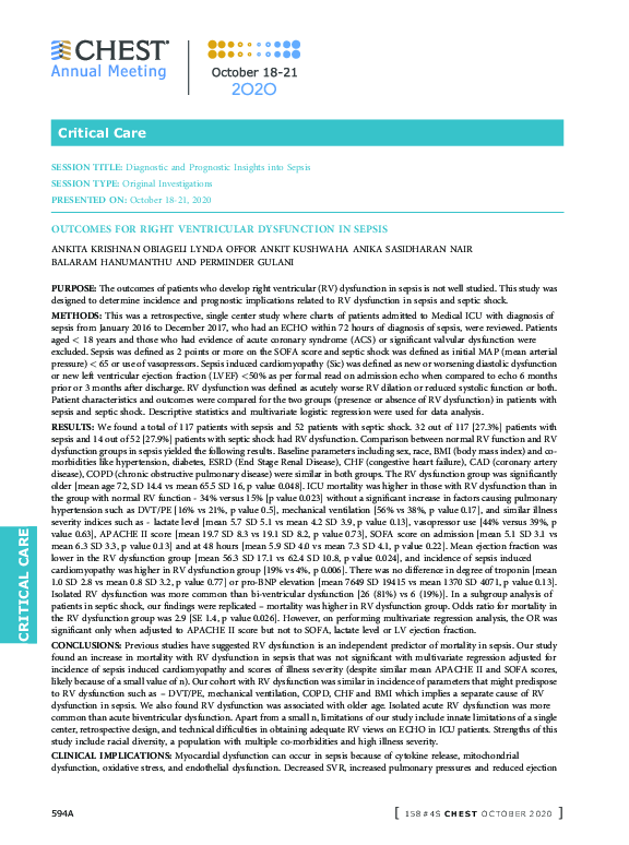 (PDF) RV Dysfunction Outcomes in Sepsis Patients