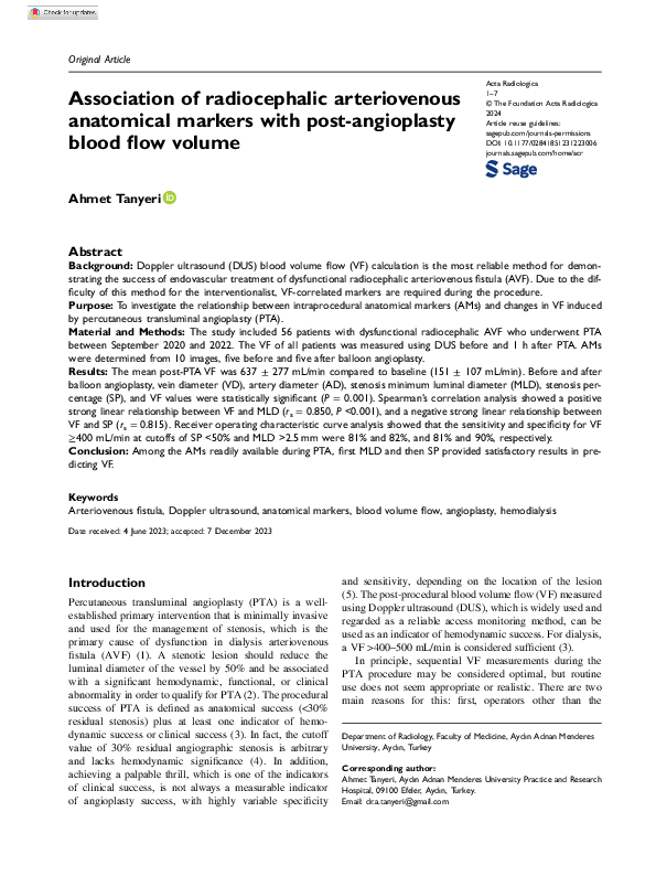 (PDF) Association of radiocephalic arteriovenous anatomical markers ...