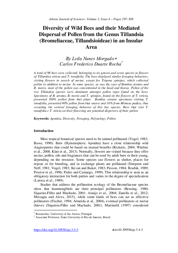 (PDF) Diversity of Wild Bees and their Mediated Dispersal of Pollen ...