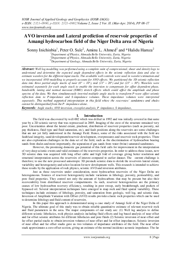 (PDF) AVO inversion and Lateral prediction of reservoir properties of ...