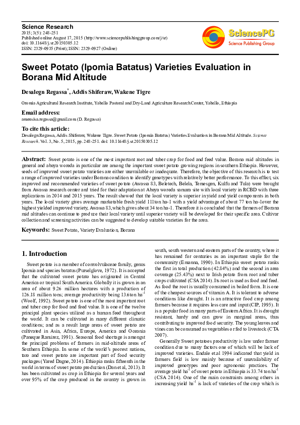(PDF) Sweet Potato (Ipomia Batatus) Varieties Evaluation in Borana Mid ...
