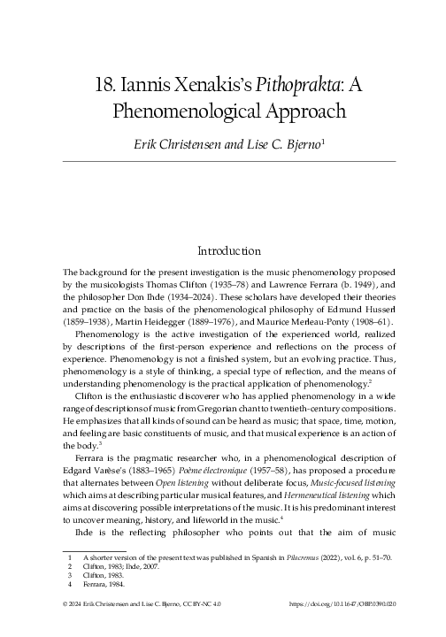 (PDF) Iannis Xenakis's Pithoprakta: A Phenomenological Approach