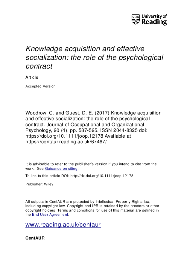 (PDF) Knowledge acquisition and effective socialization: The role of the psychological contract