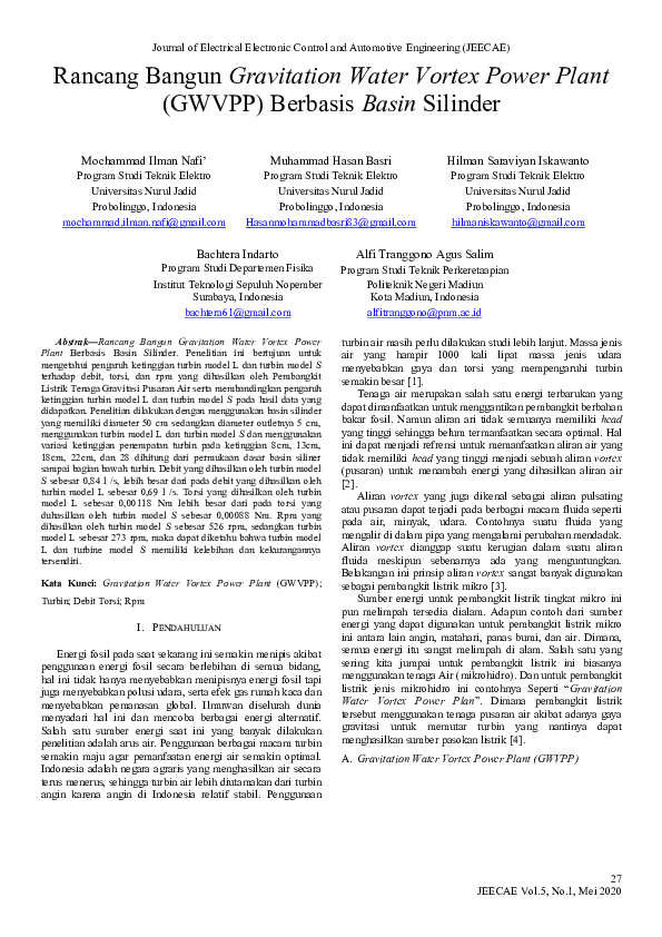 (PDF) Rancang Bangun Gravitation Water Vortex Power Plant (GWVPP ...
