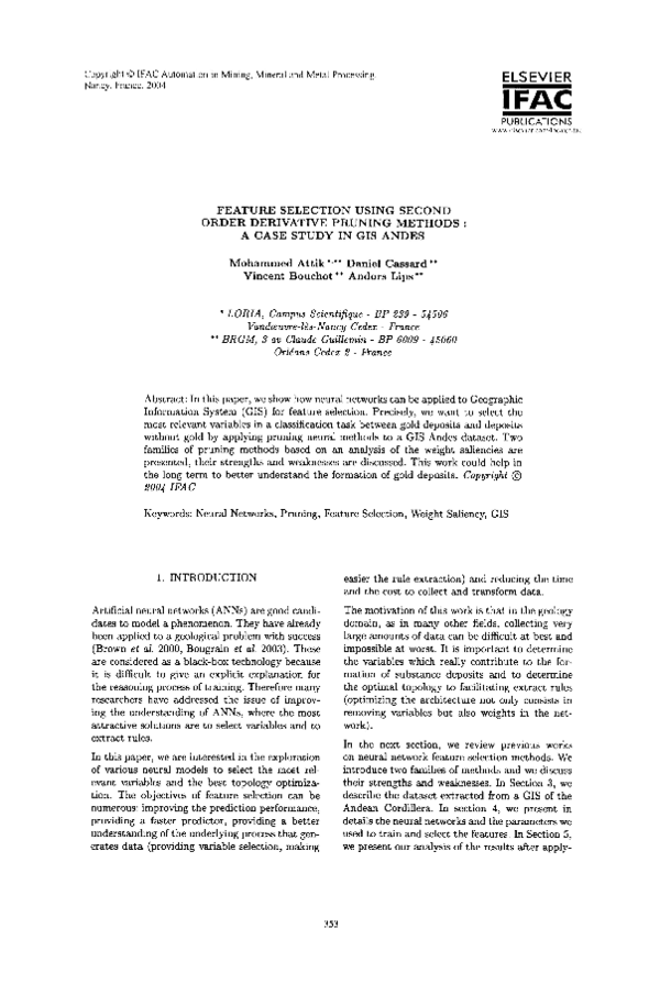 (PDF) Feature Selection Using Second Order Derivative Pruning Methods: A Case Study in GIS Andes