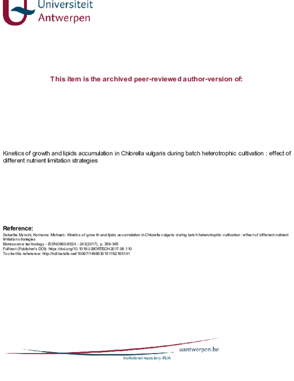 (PDF) Kinetics of growth and lipids accumulation in Chlorella vulgaris during batch ...