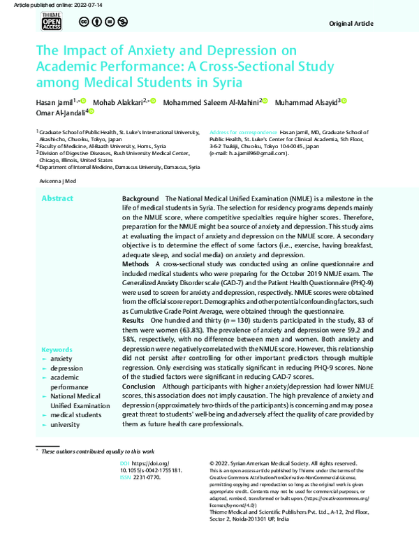 (PDF) The Impact of Anxiety and Depression on Academic Performance: A ...