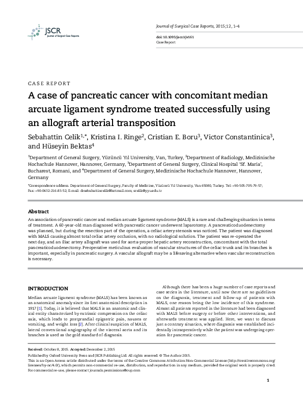 (PDF) A case of pancreatic cancer with concomitant median arcuate ...
