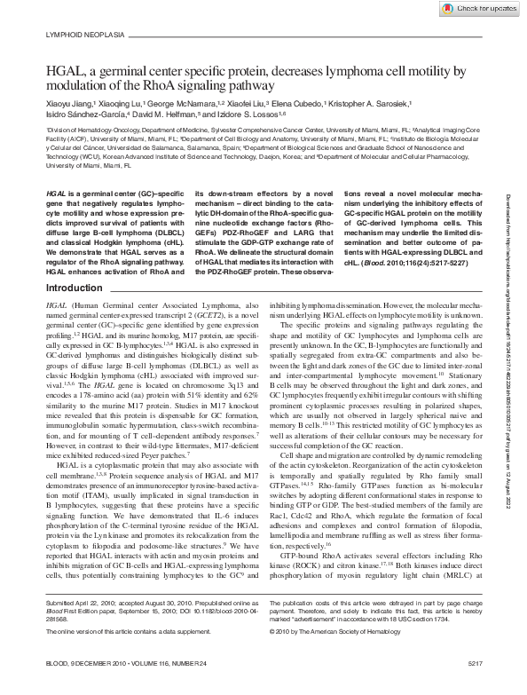 (PDF) HGAL, a germinal center specific protein, decreases lymphoma cell ...