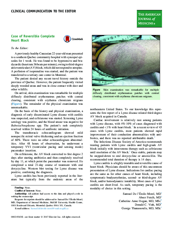 (PDF) Case of Reversible Complete Heart Block