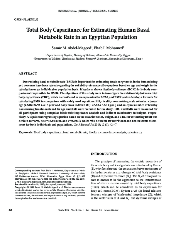 (PDF) Total Body Capacitance for Estimating Human Basal Metabolic Rate ...