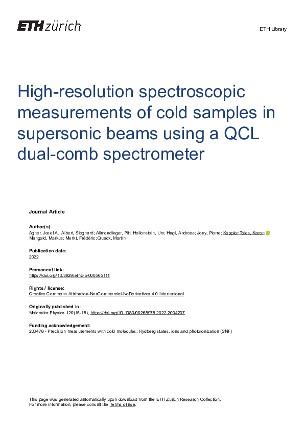 (PDF) High-resolution spectroscopic measurements of cold samples in ...