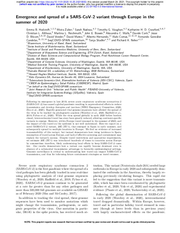 (PDF) Emergence and spread of a SARS-CoV-2 variant through Europe in ...