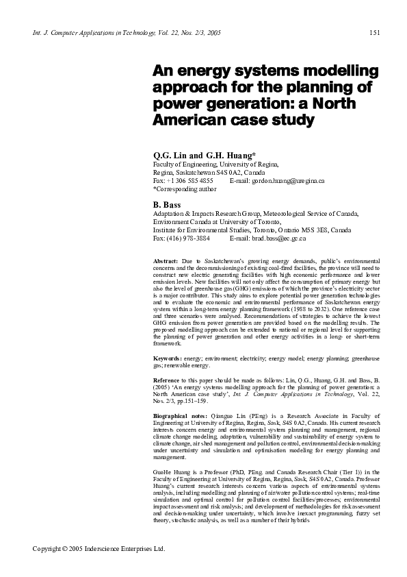 (PDF) An energy systems modelling approach for the planning of power generation: a North ...
