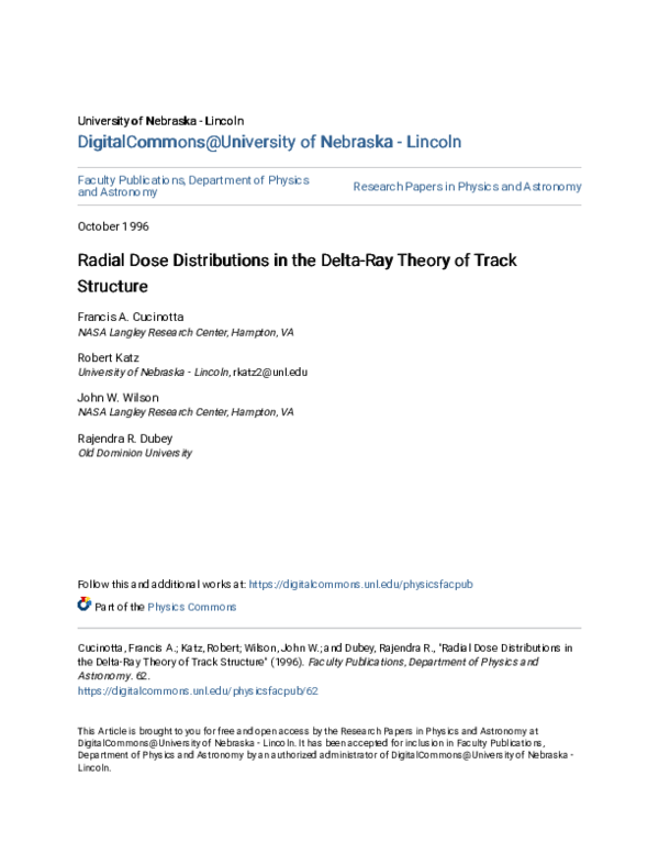 (PDF) Radial dose distributions in the delta-ray theory of track structure