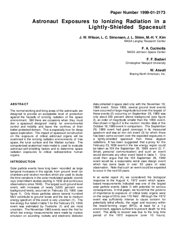 (PDF) Astronaut Exposures to Ionizing Radiation in a Lightly-Shielded ...