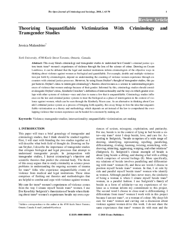 (PDF) Theorizing Unquantifiable Victimization With Criminology and ...