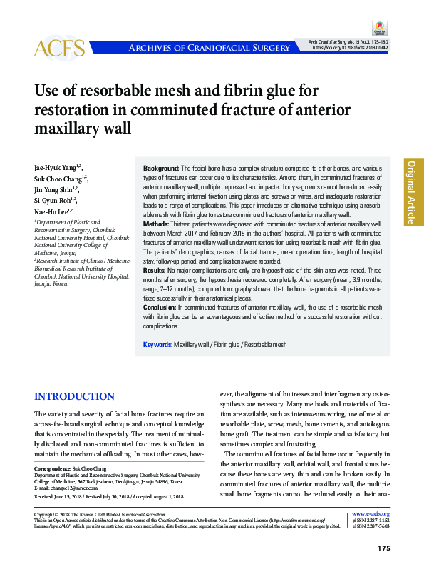 (PDF) Use of resorbable mesh and fibrin glue for restoration in ...