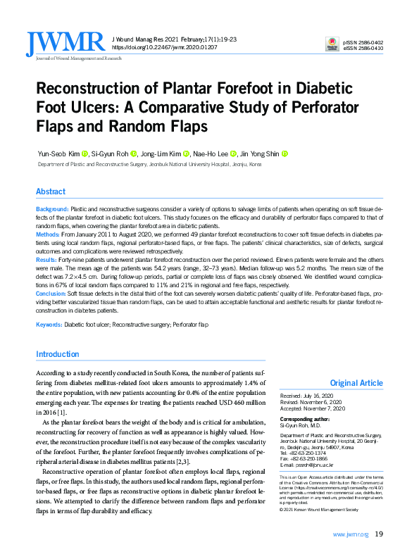 (PDF) Reconstruction of Plantar Forefoot in Diabetic Foot Ulcers: A ...