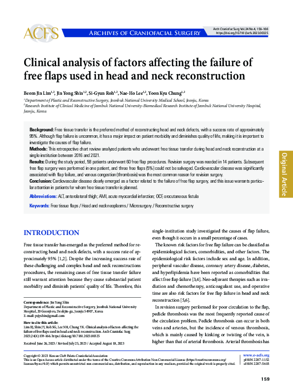 (PDF) Clinical analysis of factors affecting the failure of free flaps ...