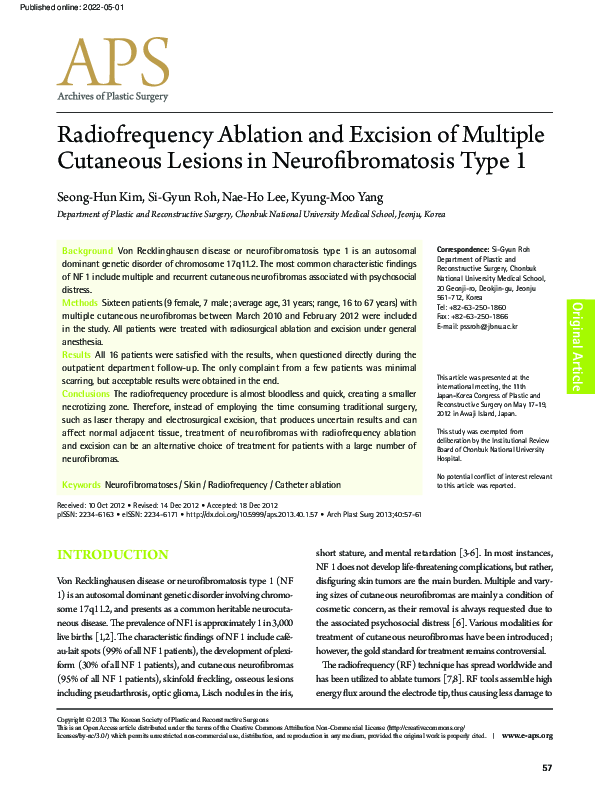 (PDF) Radiofrequency Ablation and Excision of Multiple Cutaneous ...