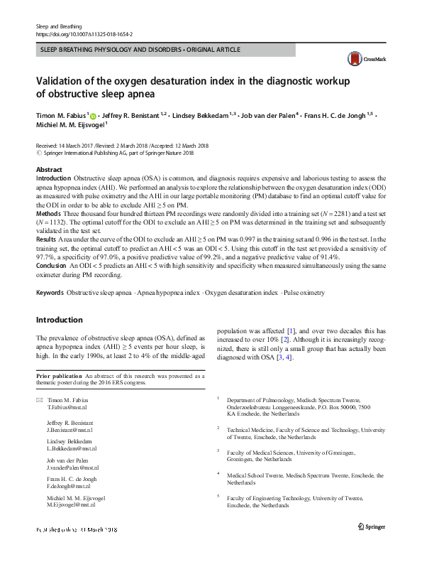 (PDF) Validation of the oxygen desaturation index in the diagnostic ...