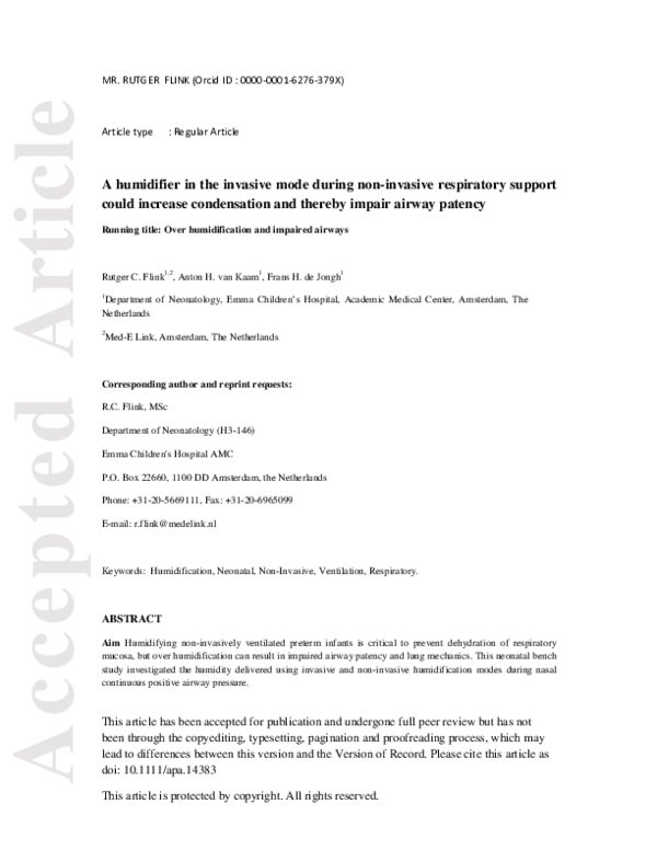 (PDF) A humidifier in the invasive mode during noninvasive respiratory ...