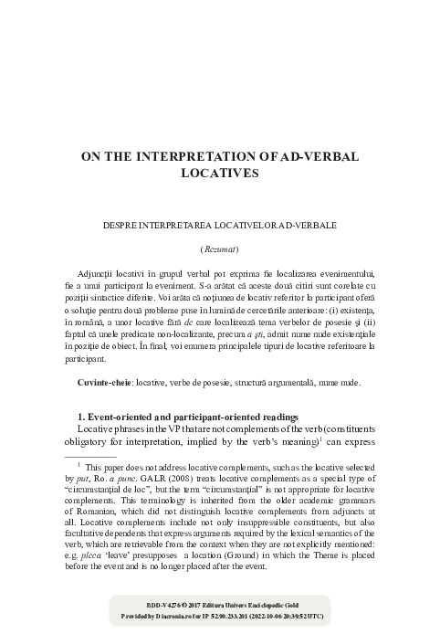 (PDF) On the Interpretation of Ad-Verbal Locatives