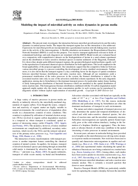 (PDF) Modeling the impact of microbial activity on redox dynamics in ...