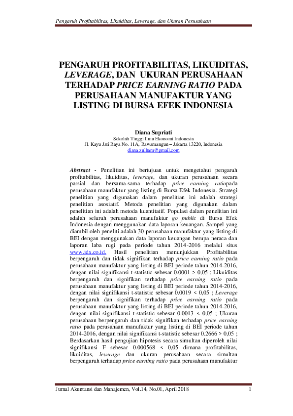 (PDF) Pengaruh Profitabilitas, Likuiditas, Leverage, dan Ukuran Perusahaan terhadap Price ...