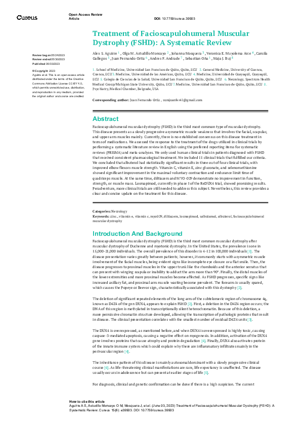 (PDF) Treatment of Facioscapulohumeral Muscular Dystrophy (FSHD): A ...