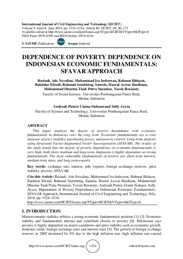 (PDF) Dependence of Poverty Dependence on Indonesian Economic Fundamentals