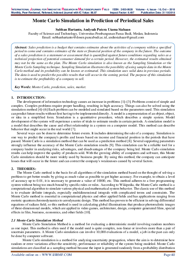 (PDF) Monte Carlo Simulation in Prediction of Periodical Sales