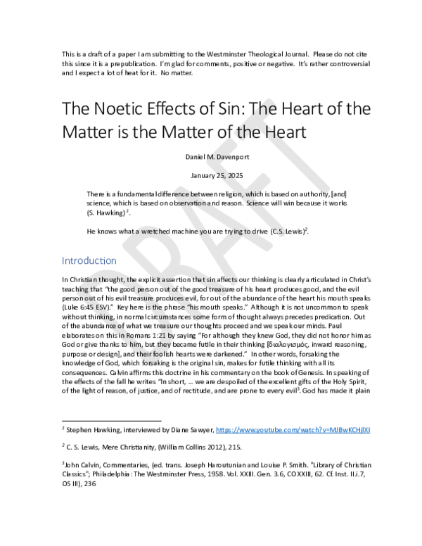 (PDF) The Noetic Effects of Sin: The Heart of the Matter is the Matter ...
