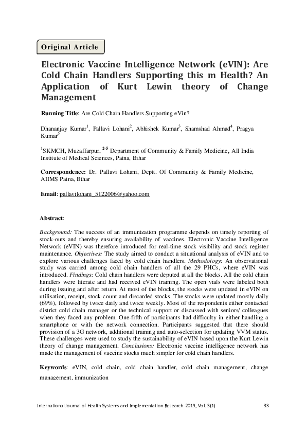 (PDF) Electronic Vaccine Intelligence Network (eVIN): Are Cold Chain ...