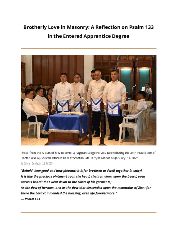 (PDF) Brotherly Love in Masonry: A Reflection on Psalm 133 in the ...