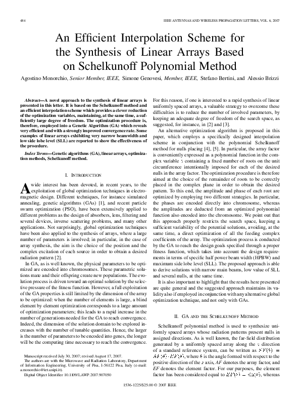 (PDF) An Efficient Interpolation Scheme for the Synthesis of Linear Arrays Based on Schelkunoff ...