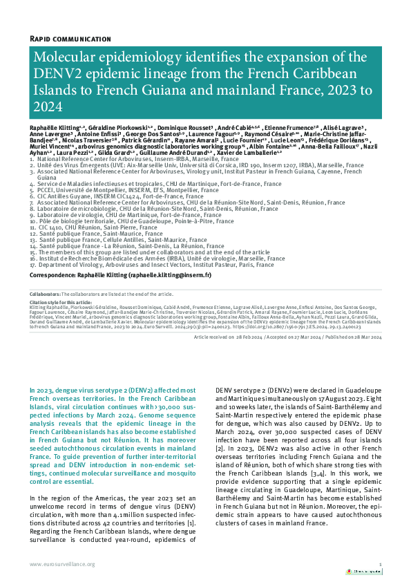 (PDF) Molecular epidemiology identifies the expansion of the DENV2 ...
