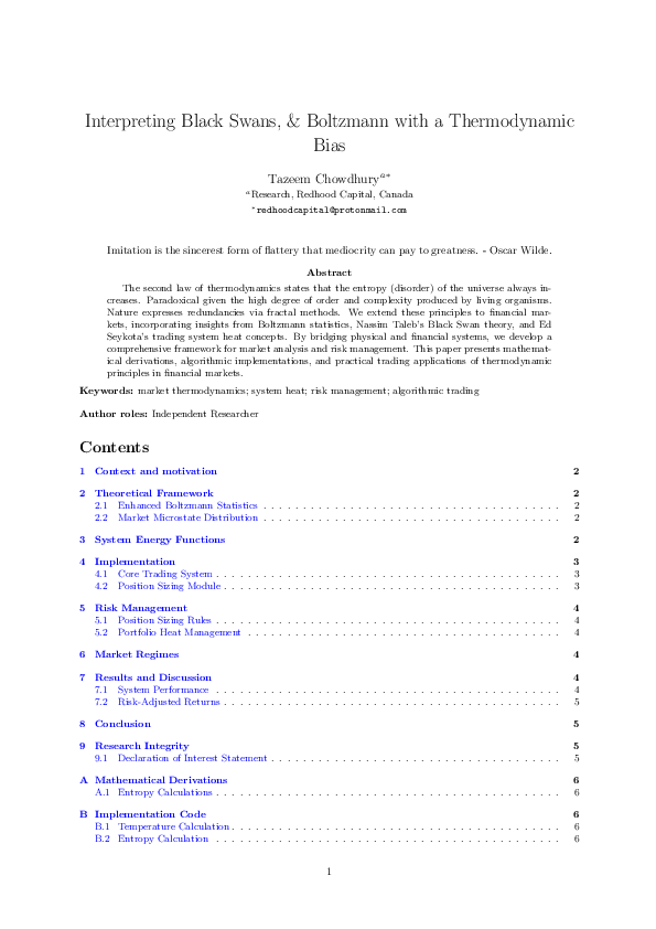 (PDF) Interpreting Black Swans, & Boltzmann with a Thermodynamic Bias