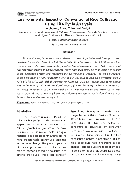 (PDF) Environmental Impact of Conventional Rice Cultivation using Life ...