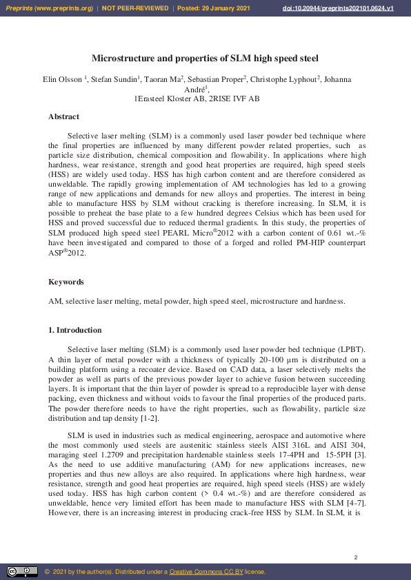 (PDF) Microstructure and Properties of SLM High Speed Steel
