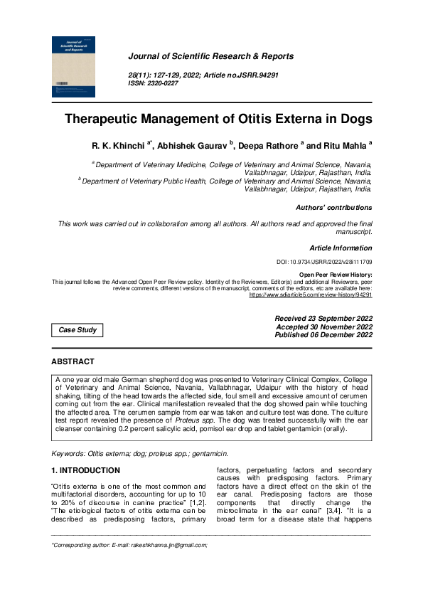 (PDF) Therapeutic Management of Otitis Externa in Dogs