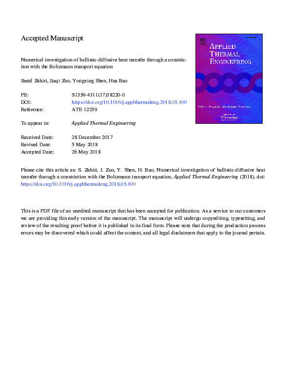(PDF) Numerical investigation of ballistic-diffusive heat transfer ...