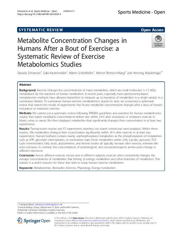 (PDF) Metabolite Concentration Changes in Humans After a Bout of ...