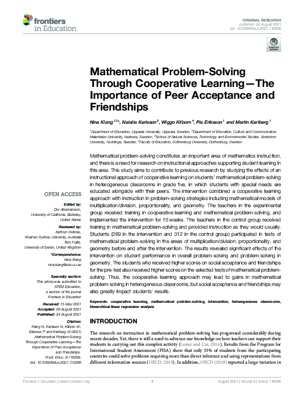 (PDF) Mathematical Problem-Solving Through Cooperative Learning—The Importance of Peer ...
