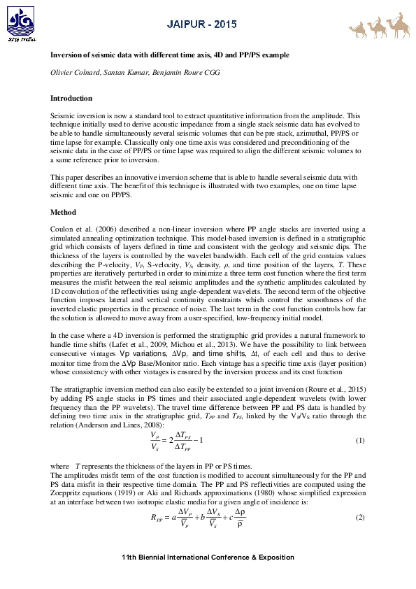 (PDF) Inversion of seismic data with different time axis, 4D and PP/PS example